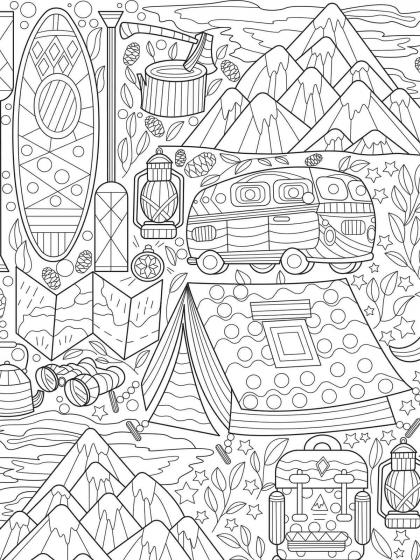 Camping coloring pages for Adults