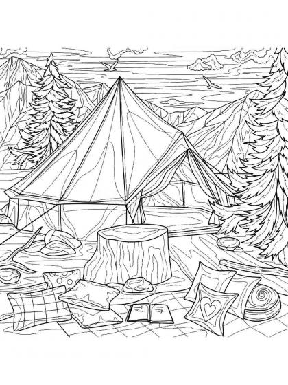 Camping coloring pages for Adults