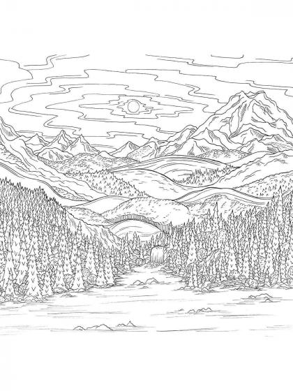 Mountains coloring pages for Adults