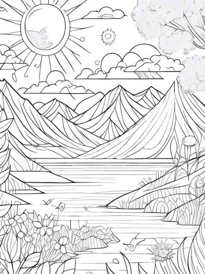 Mountains coloring pages for Adults