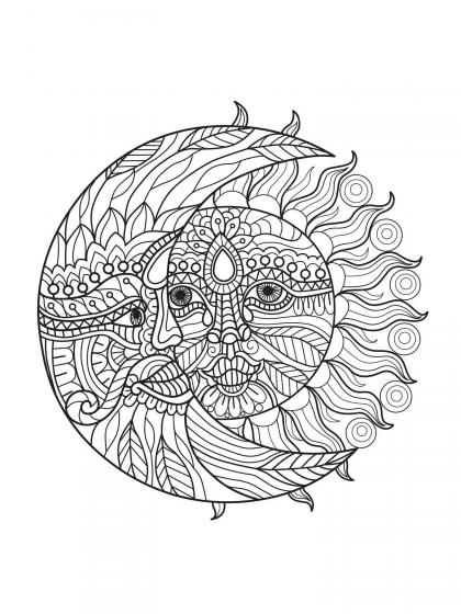 Sun and Moon coloring pages for Adults