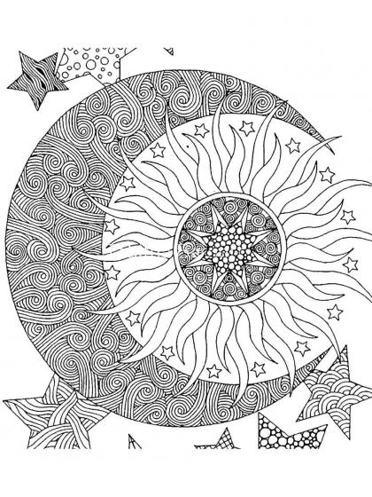 Sun and Moon coloring pages for Adults
