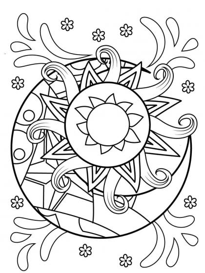 Sun and Moon coloring pages for Adults