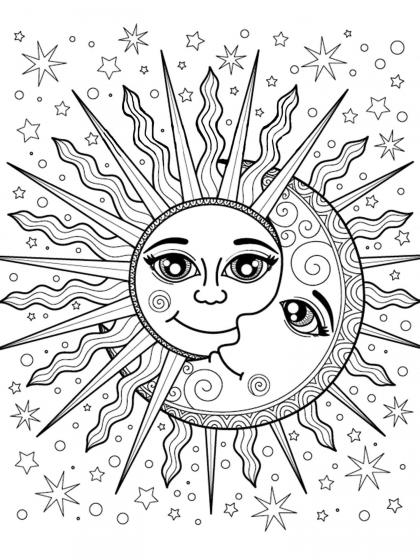 Sun and Moon coloring pages for Adults