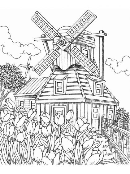 Windmill coloring pages for Adults