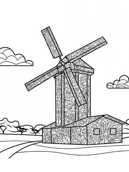 Windmill coloring pages for Adults