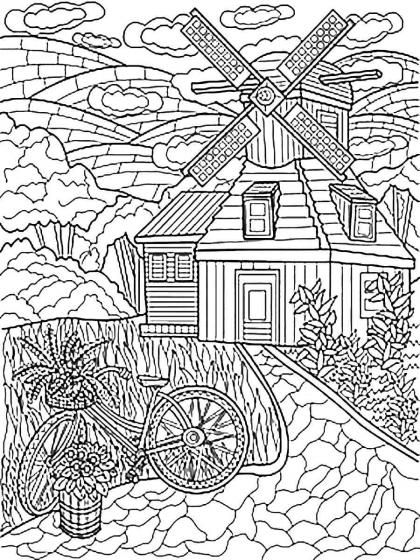 Windmill coloring pages for Adults