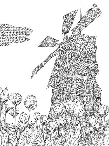 Windmill coloring pages for Adults