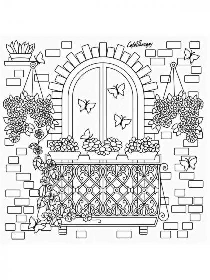 Window coloring pages for Adults