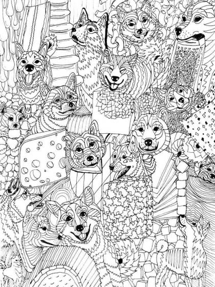Dogs coloring pages for Adults